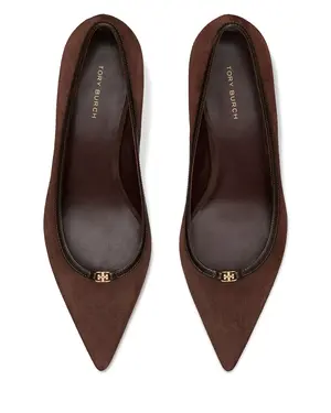 Tory Burch Double T Buckle Suede Kitten Heel Pumps
