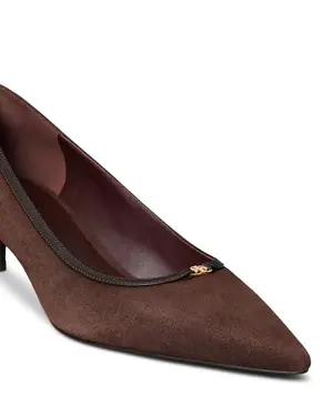Tory Burch Double T Buckle Suede Kitten Heel Pumps