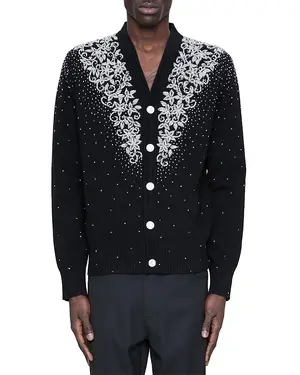 Amiri Beaded Micro Stars Wool & Cashmere Cardigan - Black