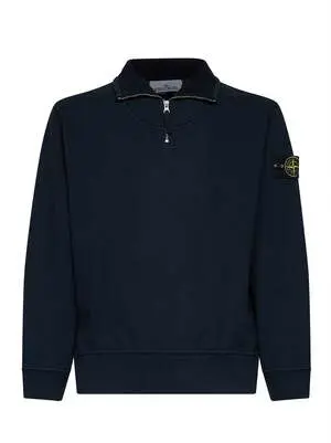 Stone Island Blue Brushed Organic Cotton Half-zip Sweatshirt - Multicolor