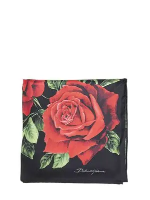 Dolce & Gabbana Black Rose-print Silk Twill Scarf - Multicolor