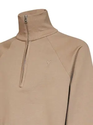 AMI Paris Beige Cotton De Cœur Half-zip Sweatshirt