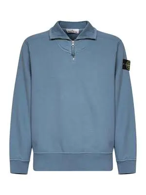 Stone Island Steel Blue Brushed Organic Cotton Half-zip Sweatshirt - Multicolor