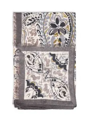 Etro Beige Wool And Silk Scarf With Floral Paisley Pattern