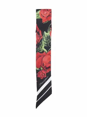 Dolce & Gabbana Black Rose-print Silk Twill Bandeau - Multicolor