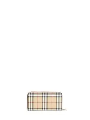 Burberry Archive Beige And Brier Brown Check Zip-around Wallet