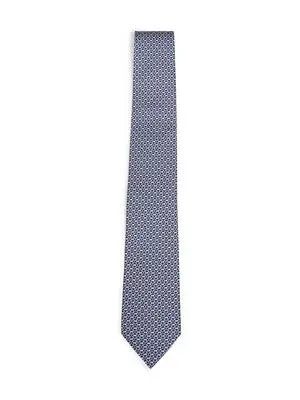 FERRAGAMO Navy Blue Gancini Silk Twill Tie - Multicolor