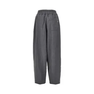 AMI Paris Wide Leg Wool Trousers With Drawstring Waist - Gray