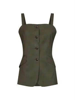 Max Mara Khaki Glen Plaid Wool Vest - Multicolor