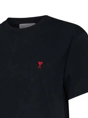 AMI Paris Black Cotton De Cœur T-shirt - Multicolor