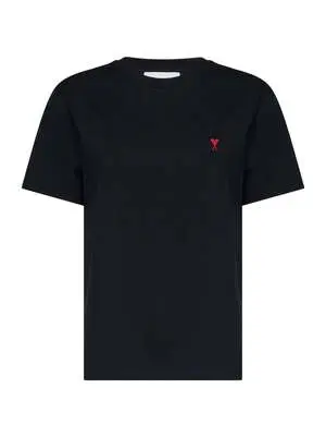 AMI Paris Black Cotton De Cœur T-shirt - Multicolor