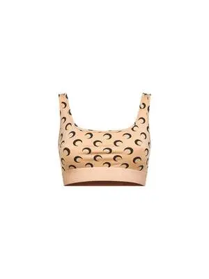MARINE SERRE Beige Printed Jersey Moon Sports Bra - Multicolor
