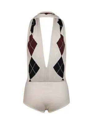 MUGLER Argyle Virgin Wool Knit Bodysuit