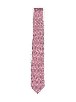 FERRAGAMO Red Gancini Silk Twill Tie - Multicolor