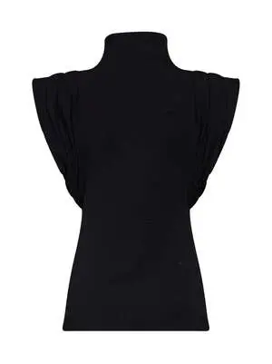 MUGLER Black Jersey Draped Sleeveless Top