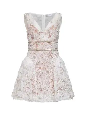 SELF-PORTRAIT White Sequin Tulle And Lace Mini Dress - Multicolor