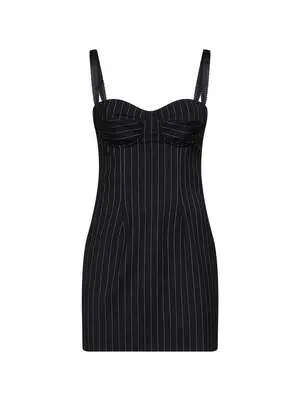 Dolce & Gabbana Black Stretch Pinstriped Wool Bustier Mini Dress - Multicolor