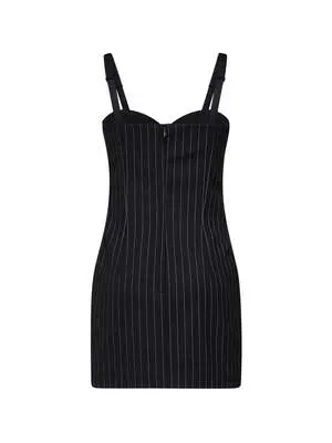 Dolce & Gabbana Black Stretch Pinstriped Wool Bustier Mini Dress