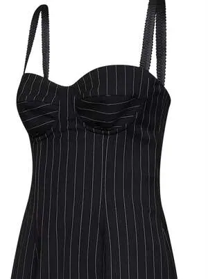 Dolce & Gabbana Black Stretch Pinstriped Wool Bustier Mini Dress
