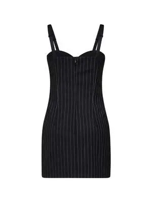 Dolce & Gabbana Black Pinstriped Wool Bustier Mini Dress