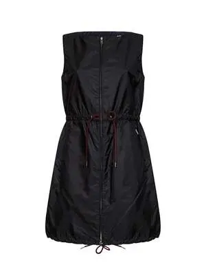 Prada Black Lightweight Re-nylon Short Dress With Drawstring Waist - Multicolor