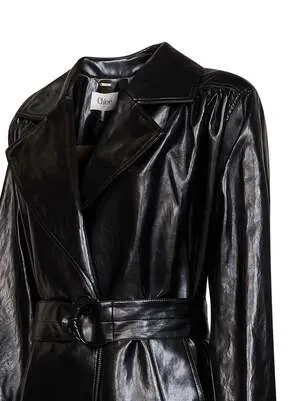 Chloé Black Shiny Coated Viscose Belted Trench Coat