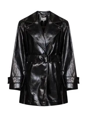 Chloé Black Shiny Coated Viscose Belted Trench Coat - Multicolor