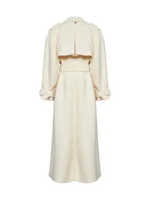 Giuseppe Di Morabito Milk Bouclé Long Double-breasted Belted Trench Coat