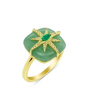 Meira T 14k Yellow Jade, Emerald & Diamond Star Ring - Gold