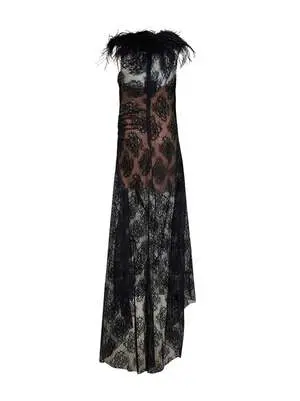 Giuseppe Di Morabito Black Lace Dress With Feather Trim