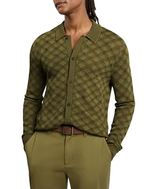 Ted Baker London Kearl Long Sleeve Geometric Stitch Sweater Polo