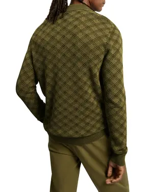 Ted Baker London Kearl Long Sleeve Geometric Stitch Sweater Polo