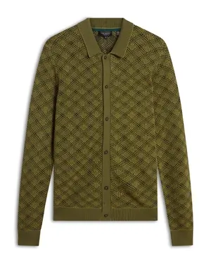 Ted Baker London Kearl Long Sleeve Geometric Stitch Sweater Polo