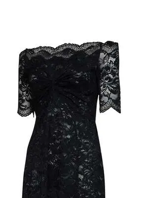 Rabanne Black Layered Lace Off-the-shoulder Maxi Dress - Multicolor