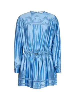Rabanne Blue Viscose And Silk Satin Mini Dress With Lace Trim - Multicolor