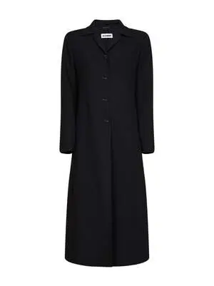 JIL SANDER Black Virgin Wool Long Single-breasted Coat