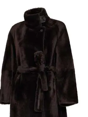Brunello Cucinelli Dark Brown Shearling Belted Coat