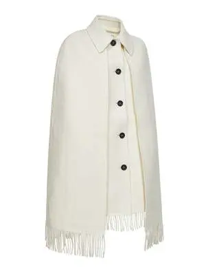 TOTEME White Bouclé Fringe Cape Coat