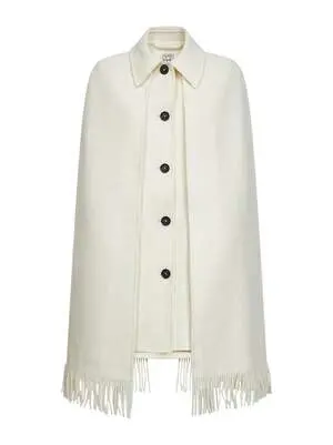TOTEME White Bouclé Fringe Cape Coat - Multicolor