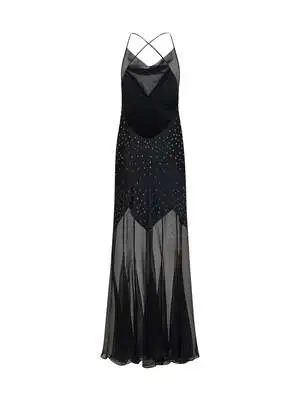Rabanne Embellished Black Satin And Chiffon Dress - Multicolor