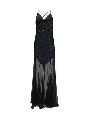 Rabanne Paco Rabanne Embellished Black Satin And Chiffon Dress Multicolor