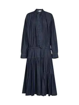 Dries Van Noten Indigo Cotton Denim Midi Dress With Tie Detail - Multicolor