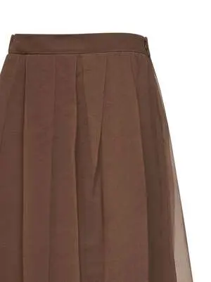 Brunello Cucinelli Cigar Crispy Silk Flared Midi Skirt
