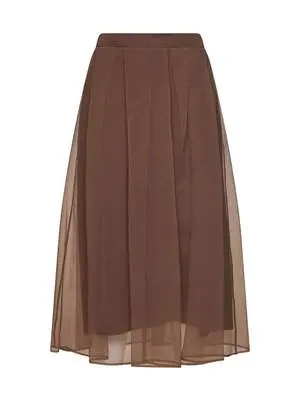 Brunello Cucinelli Pleated Flared Silk Midi Skirt - Multicolor
