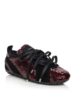 Simone Rocha Sequined Ballerina Sneakers With Bow Detailing - Deep Red