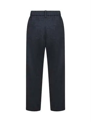 Brunello Cucinelli Anthracite Wool Flannel Baggy Trousers With Monili - Multicolor