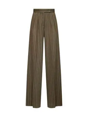 Max Mara Khaki Green Pinstriped Jersey Mxmrio Wide-leg Trousers - Multicolor