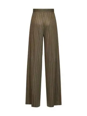Max Mara Khaki Green Pinstriped Jersey Mxmrio Wide-leg Trousers - Multicolor