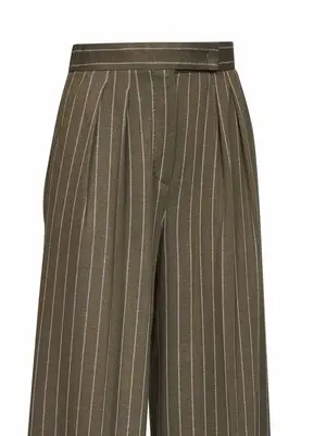Max Mara Khaki Green Pinstriped Jersey Mxmrio Wide-leg Trousers - Multicolor