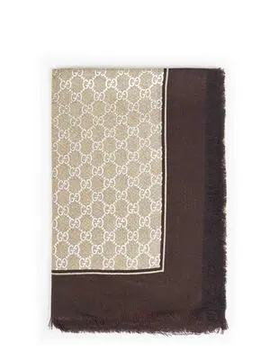 Gucci Brown Laminated Gg Wool Shawl